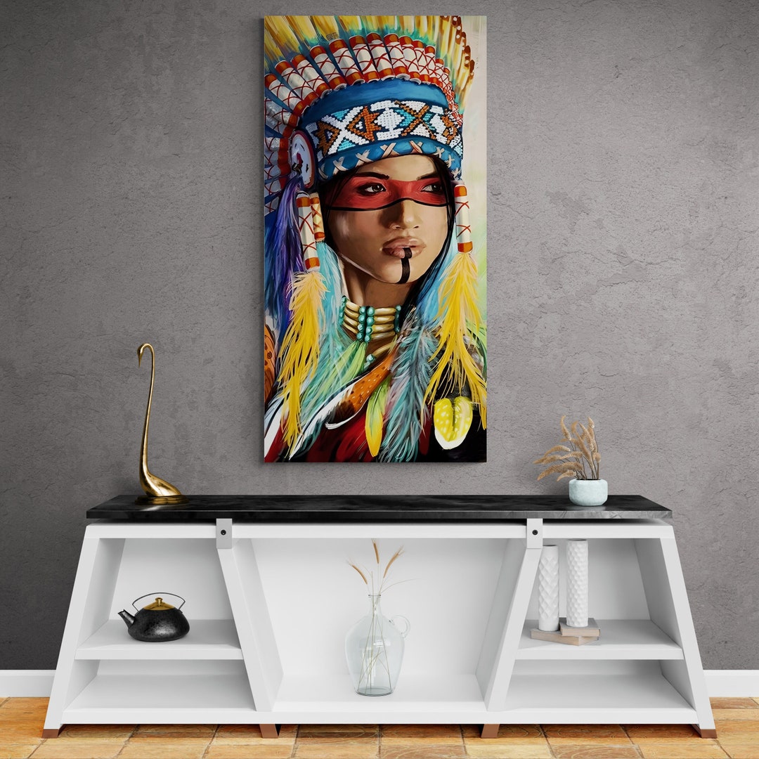 Native American Woman Canvas, Woman Face Wall Art, American Indian ...