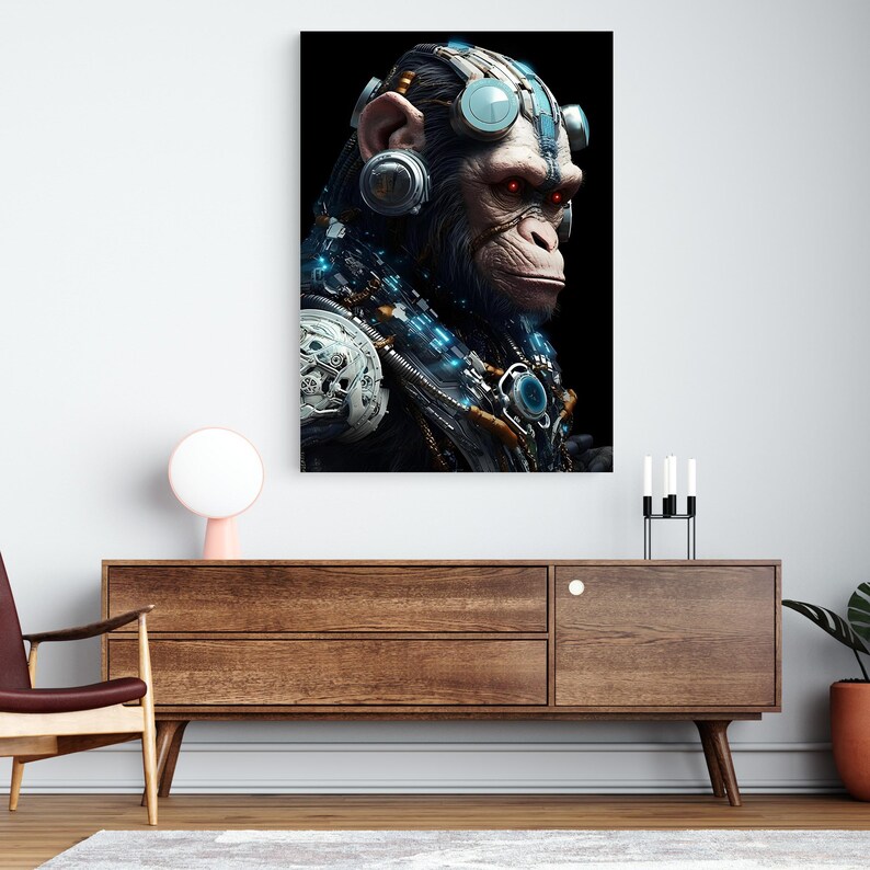 Cyberpunk Monkey Canvas Art – Neon Cyborg Chimp, Sci-fi Decor - Etsy