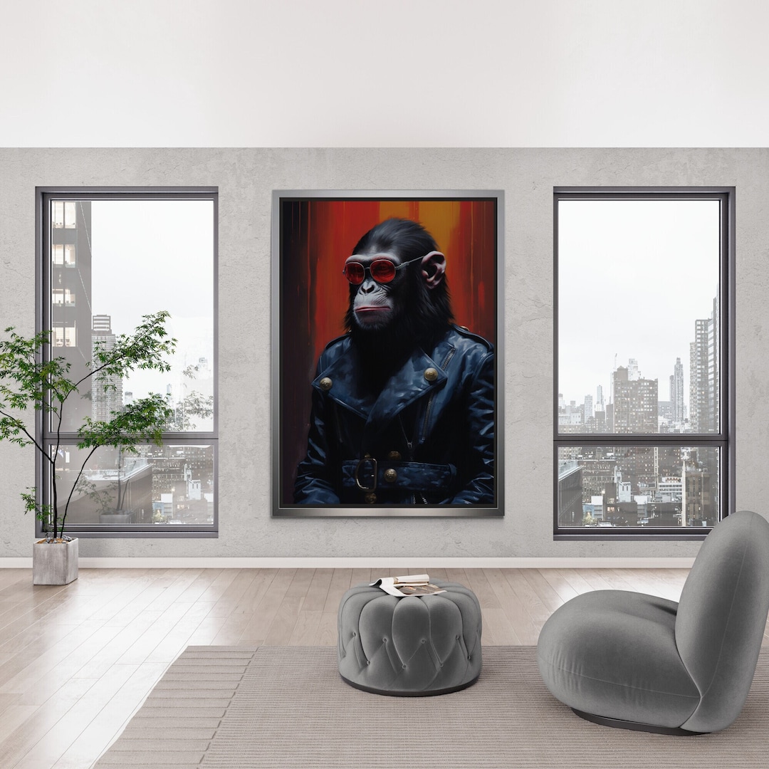 Surreal Monkey Wall Art, Animal Canvas, Leather Jacket Monkey, Gorilla ...