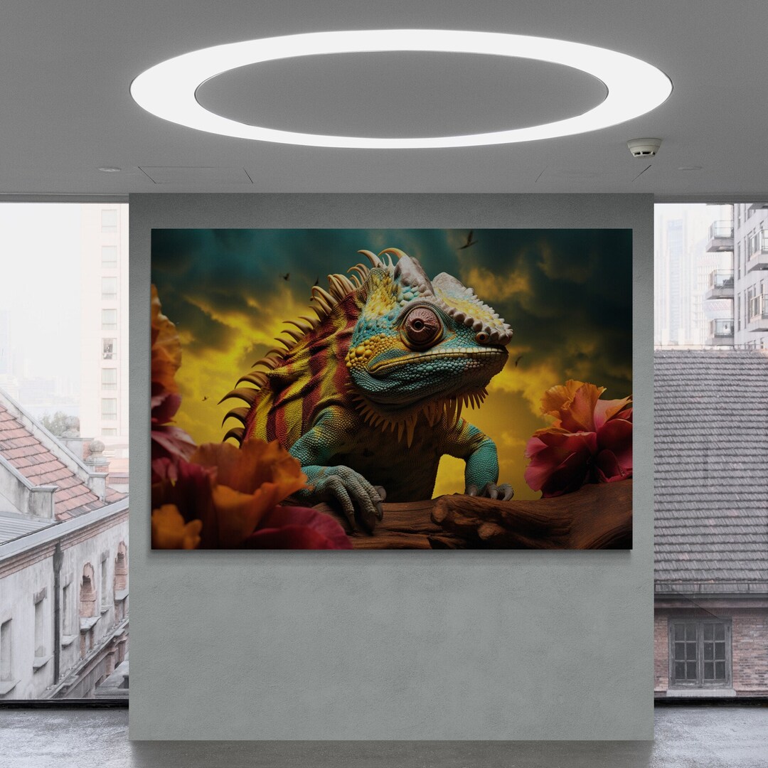 Chameleon Framed Canvas, Colorful Chameleon Wall Art, Exotic Animal ...