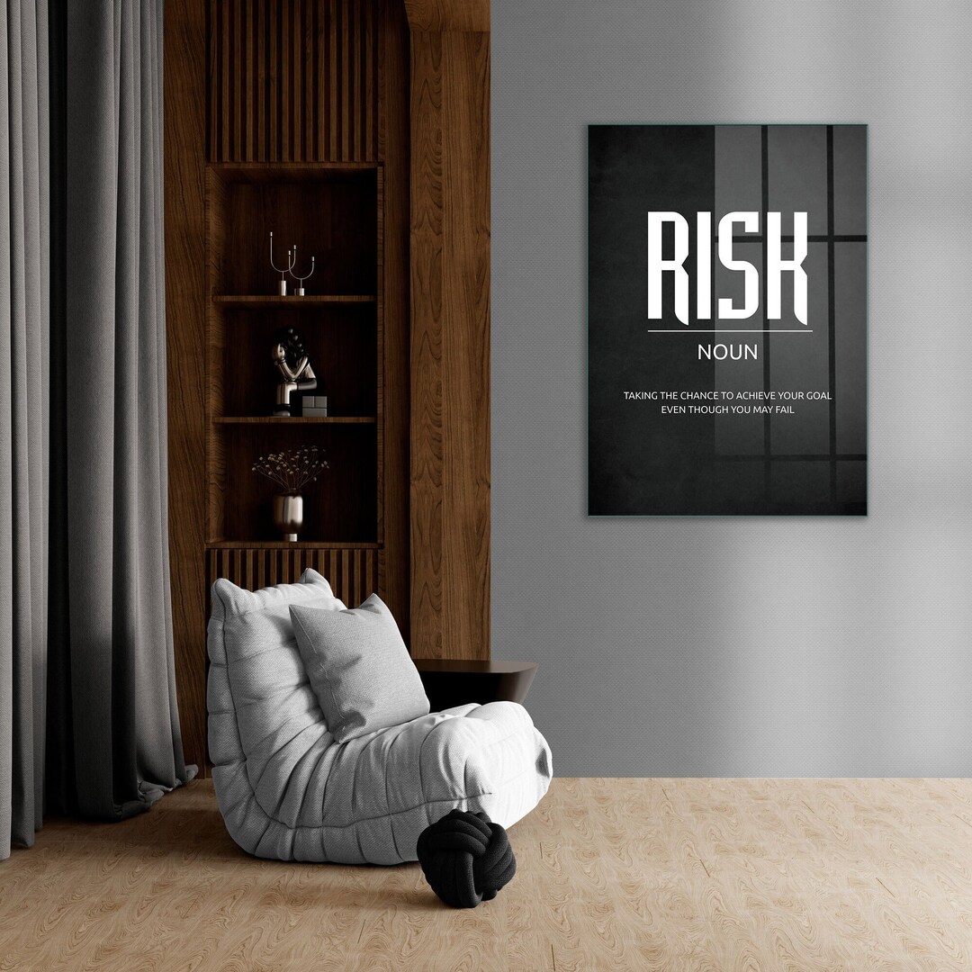 Glass Wall Art, Risk Motivational Quote Wall Art, Tempered Glass Art ...