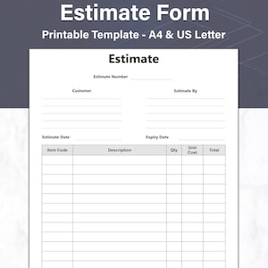Estimate and Quote Template, Simple Estimate Form, Printable Quote and ...