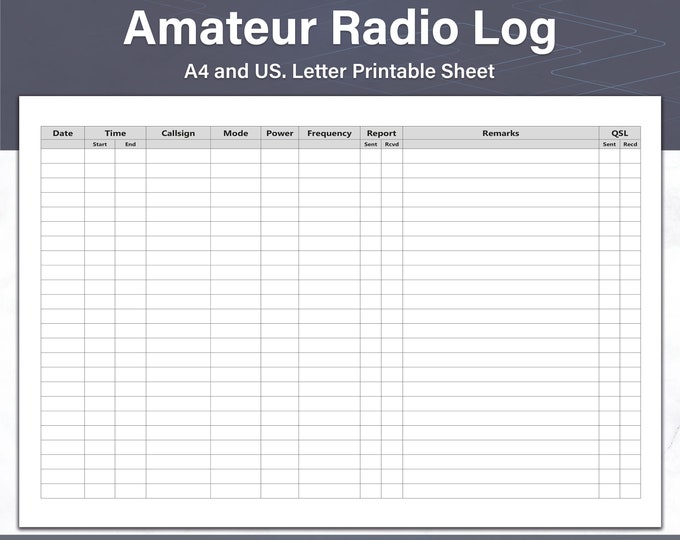 Ham Radio Log Sheets, Printable Amateur Radio Log, Logbook and QSL ...