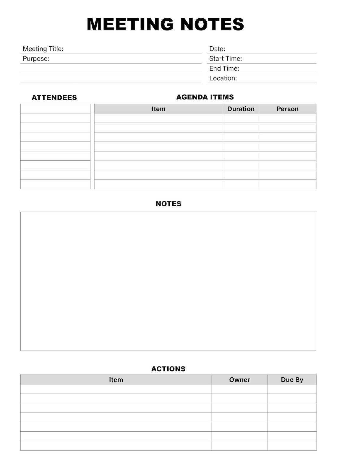 Meeting Notes Template, Agenda Planner, Customizable Client Meeting ...