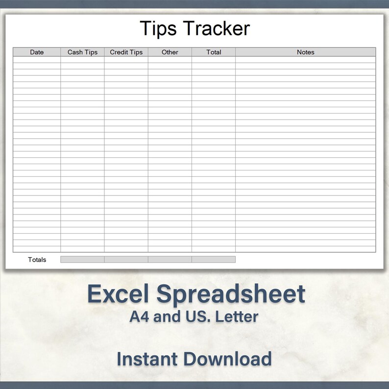 Tips Tracker, Printable Server Tips Tracker for Bars Restaurants or ...