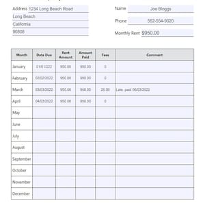 Rent Payment Ledger, Tenant Payment Log, Fillable and Printable Payment ...