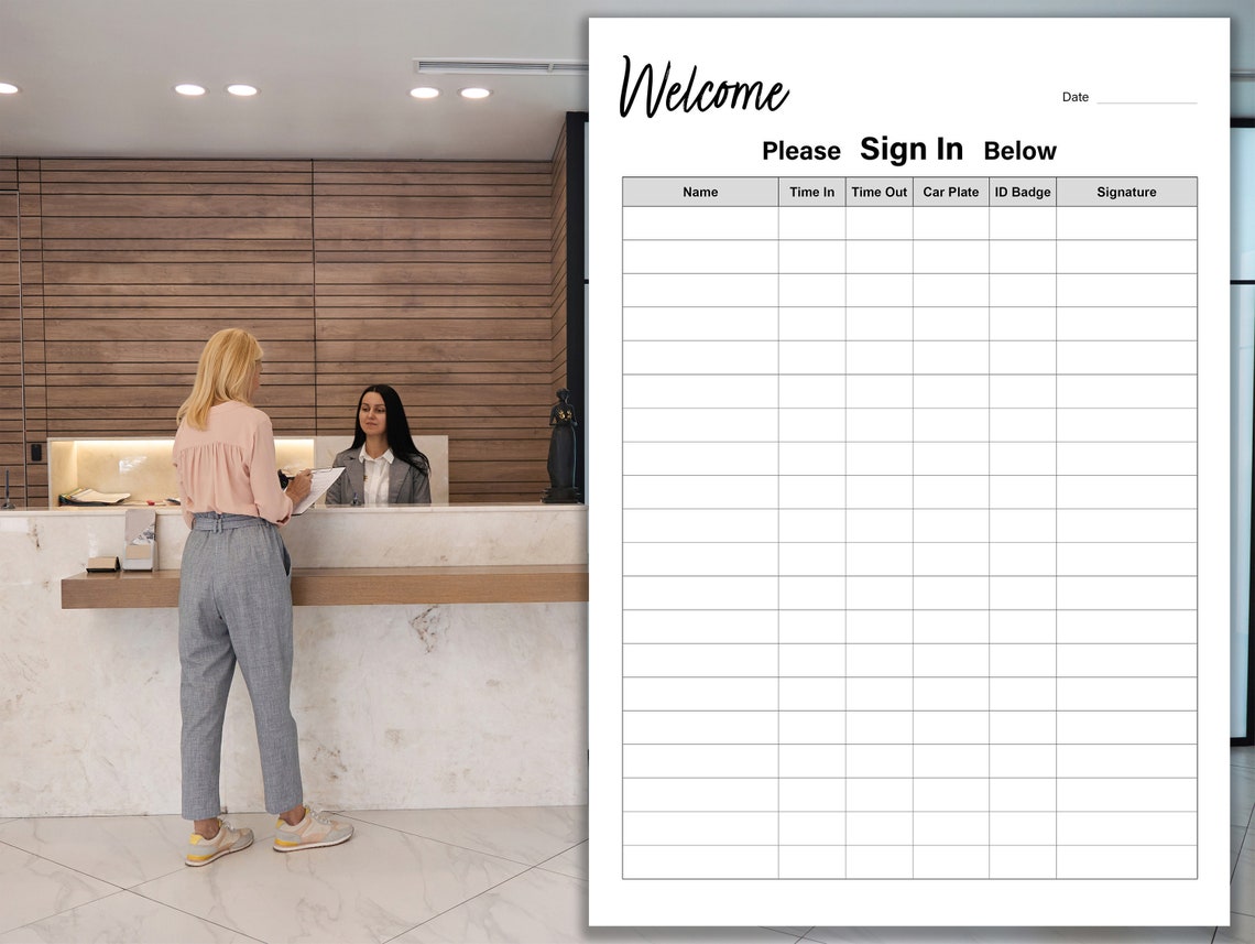 Printable Sign in Sheet, Simple Sign in Form for Your Front Desk or ...