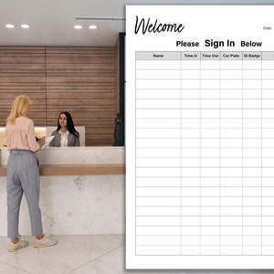 Printable Sign in Sheet, Simple Sign in Form for Your Front Desk or ...