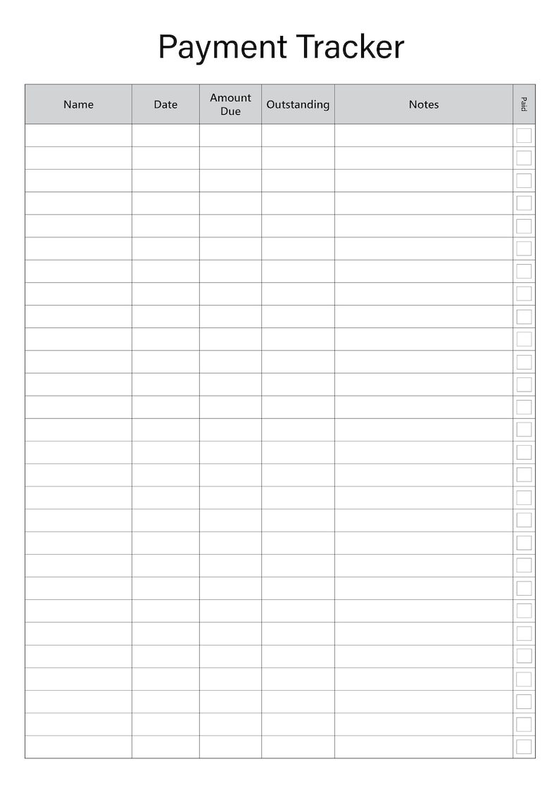Payment Tracker and Client Payment History Log, Simple Fee Payment ...