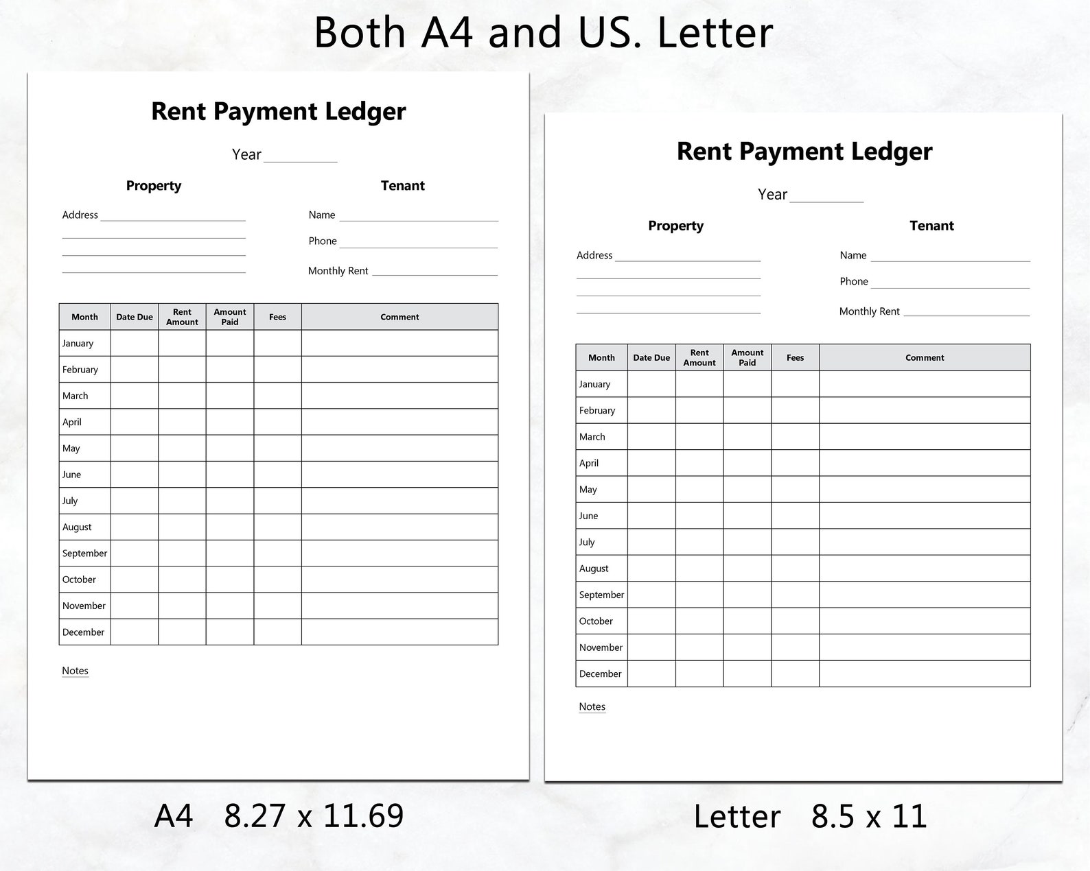 Rent Payment Ledger, Tenant Payment Log, Fillable and Printable Payment ...