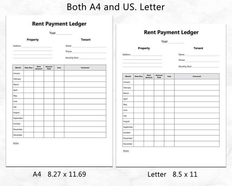 Rent Payment Ledger, Tenant Payment Log, Fillable and Printable Payment ...