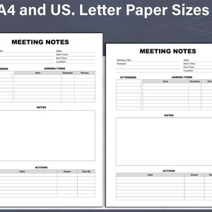 Meeting Notes Template, Agenda Planner, Customizable Client Meeting ...