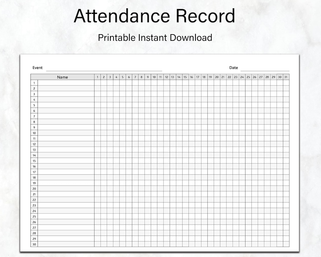 Attendance Tracker Printable Attendance Record Ideal Log for - Etsy