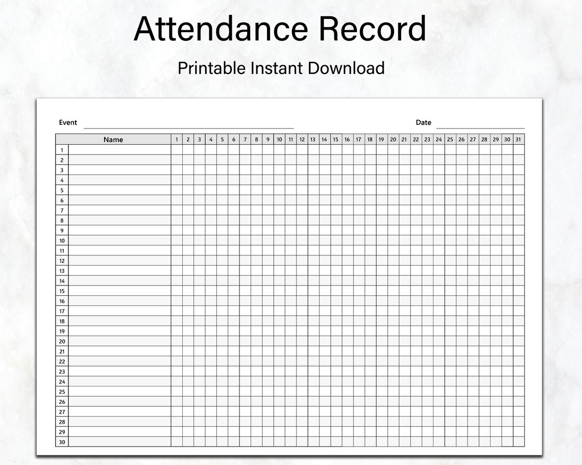 Attendance Tracker Printable Attendance Record Ideal Log for - Etsy