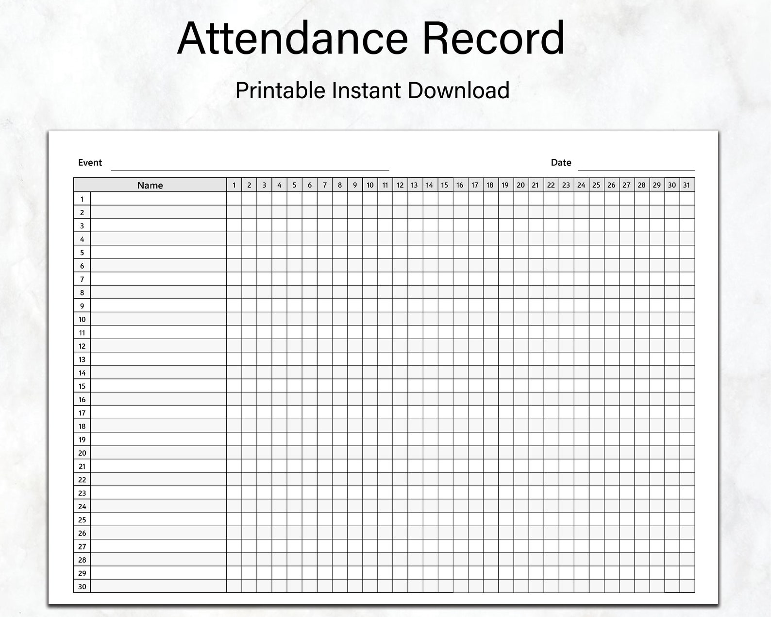 Attendance Tracker Printable Attendance Record Ideal Log for - Etsy