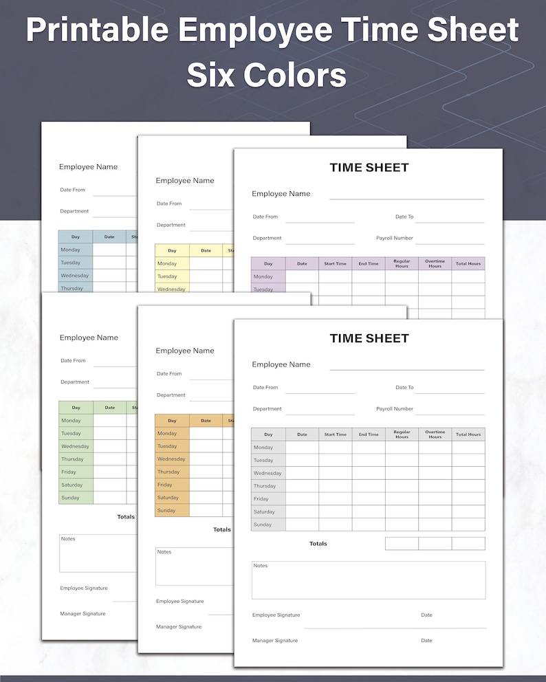 Employee Time Sheet, Printable Business Time Tracker Sheets, Weekly ...