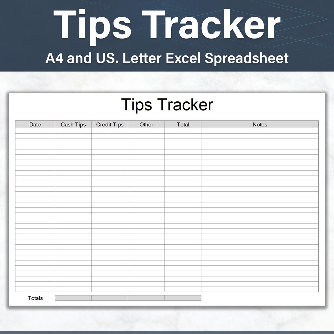 Tips Tracker, Printable Server Tips Tracker for Bars Restaurants or ...