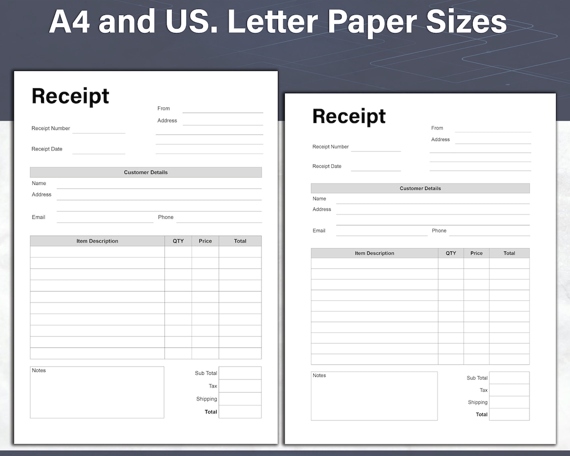 Receipt Template Printable Customer Order Receipt, Small Business Sales ...