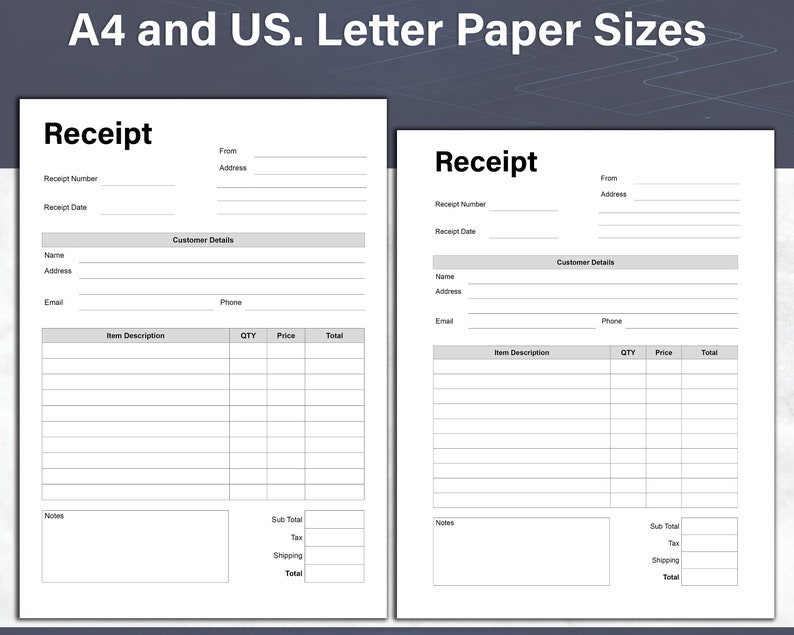 Receipt Template, Printable Customer Order Form, Small Business Sales ...