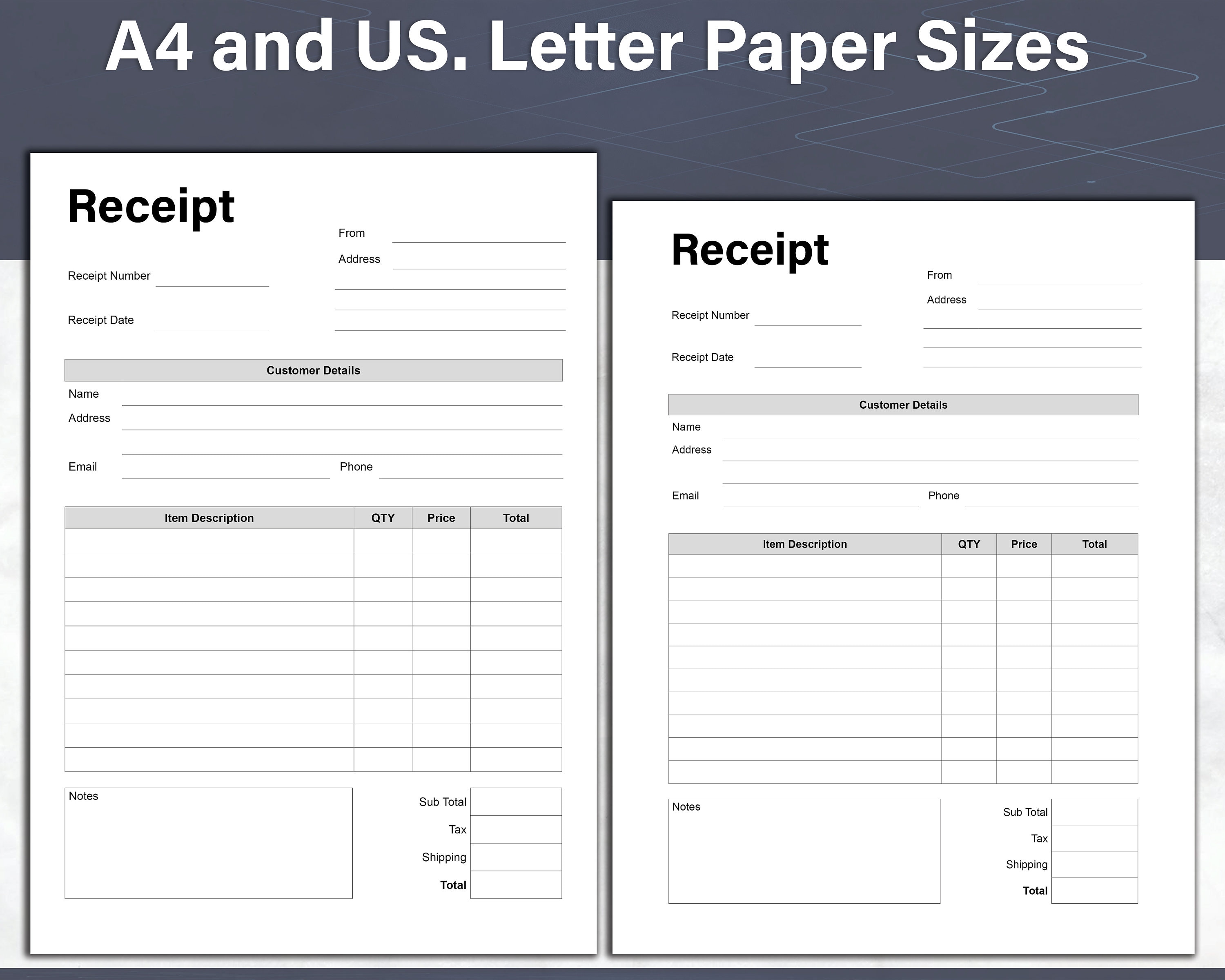 Receipt Template Printable Customer Order Receipt, Small Business Sales ...