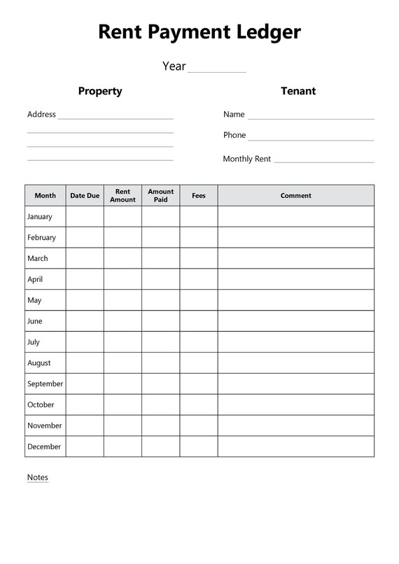 Rent Payment Ledger Printable Rent Payment Tracker Rental - Etsy Australia