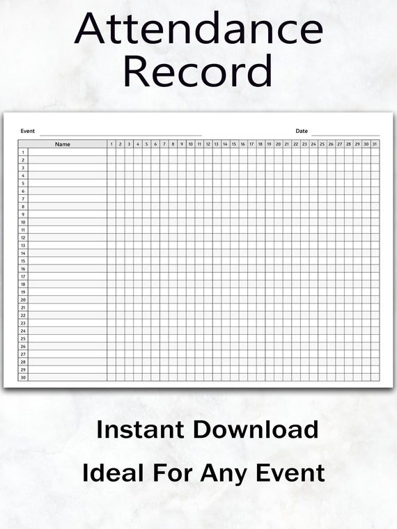 Attendance Tracker Printable Attendance Record Ideal Log for - Etsy ...