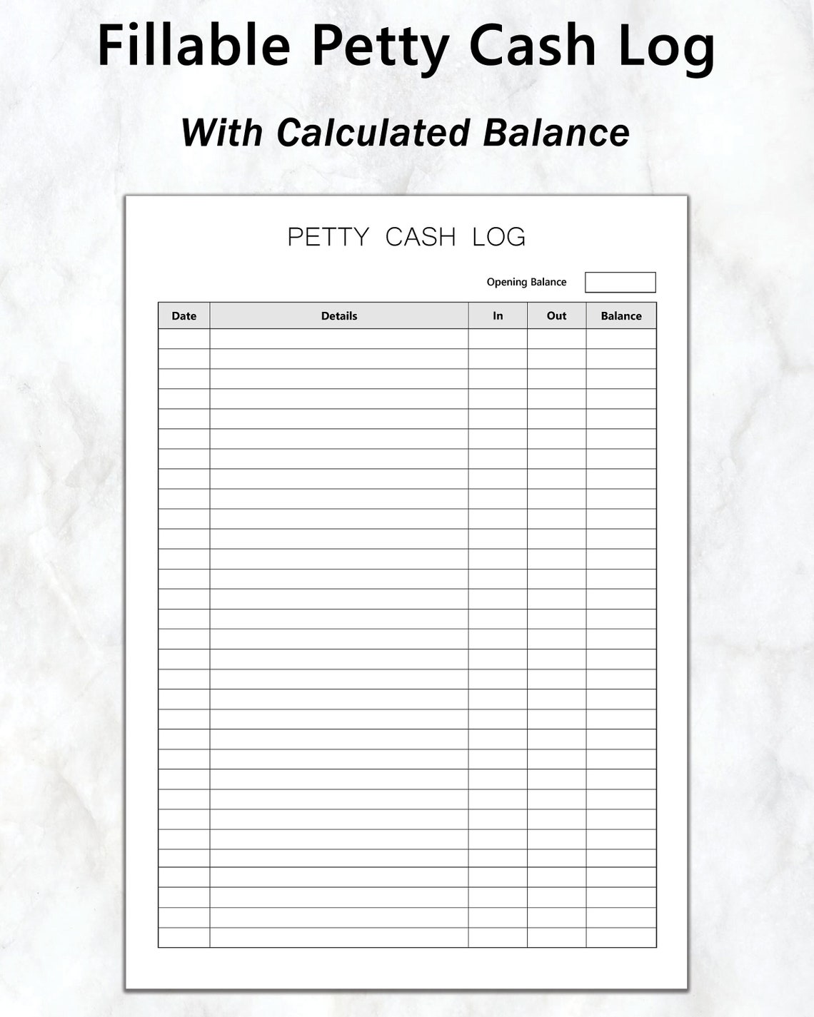 Petty Cash Log Fillable and Printable Cash Flow Sheet Ideal - Etsy Polska
