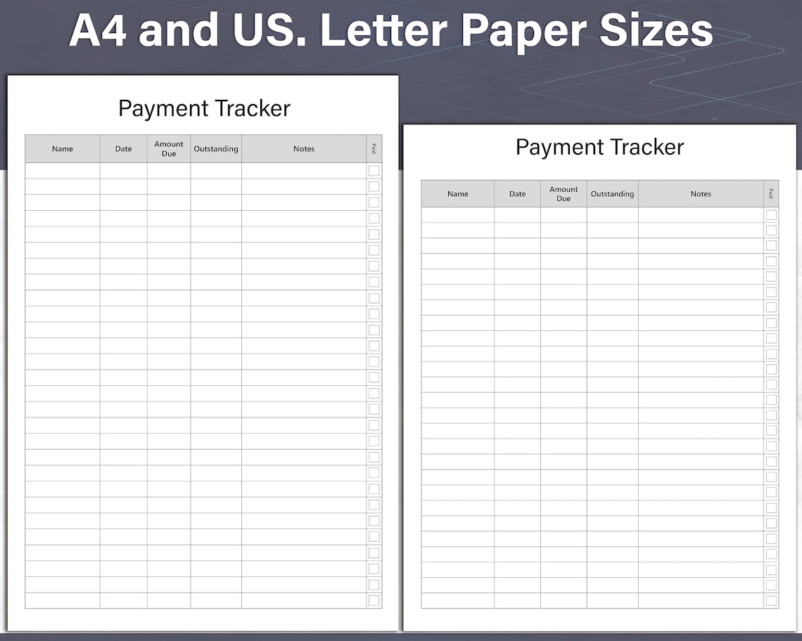 Payment Tracker and Client Payment History Log, Simple Fee Payment ...