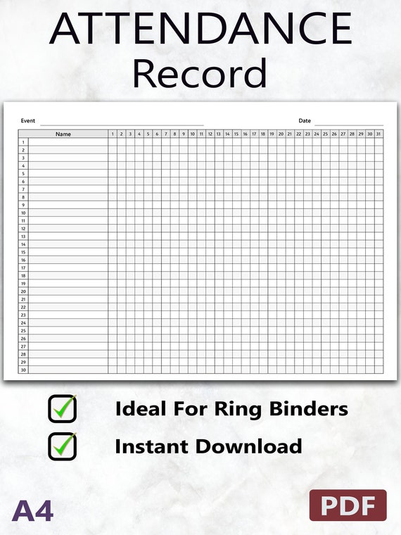 Attendance Tracker Printable Attendance Sheet Ideal for a - Etsy