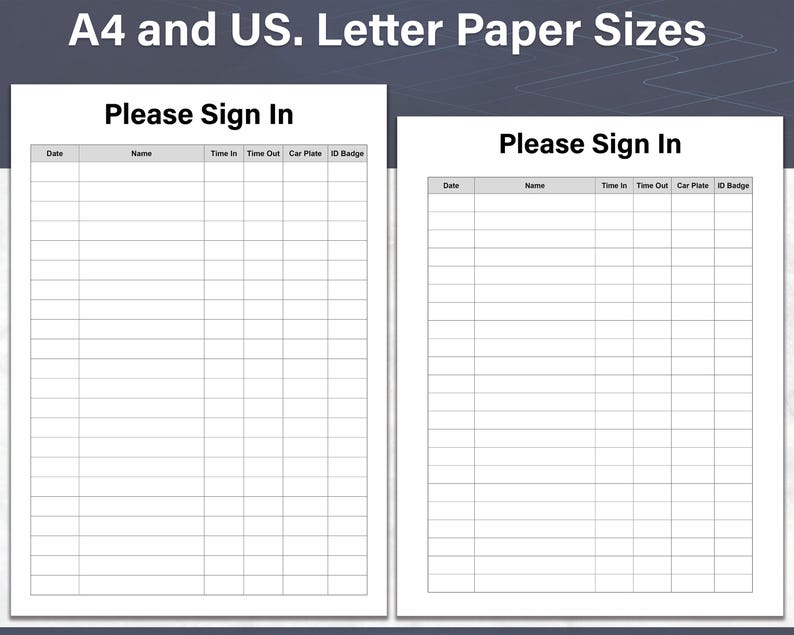 Sign in Sheet, Printable Sign in Form for Your Front Desk or Reception ...