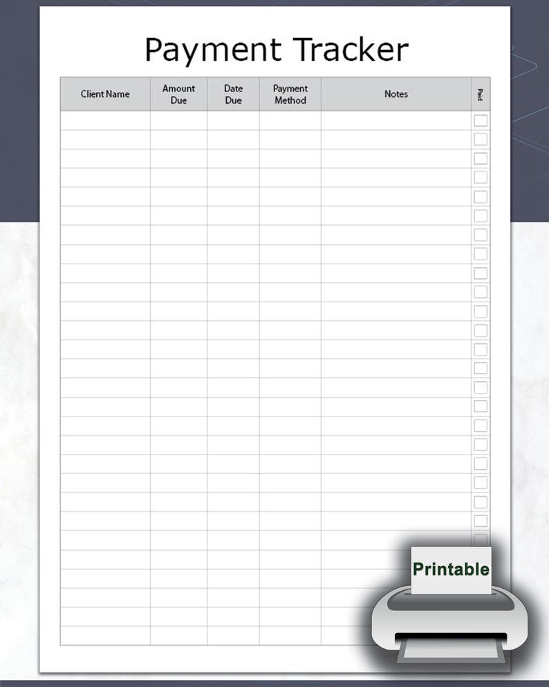 Payment Tracker, Simple Printable Fee Payment Tracker and Client ...