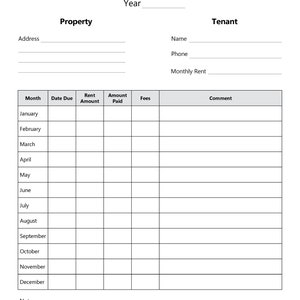 Rent Payment Ledger, Tenant Payment Log, Fillable and Printable Payment ...