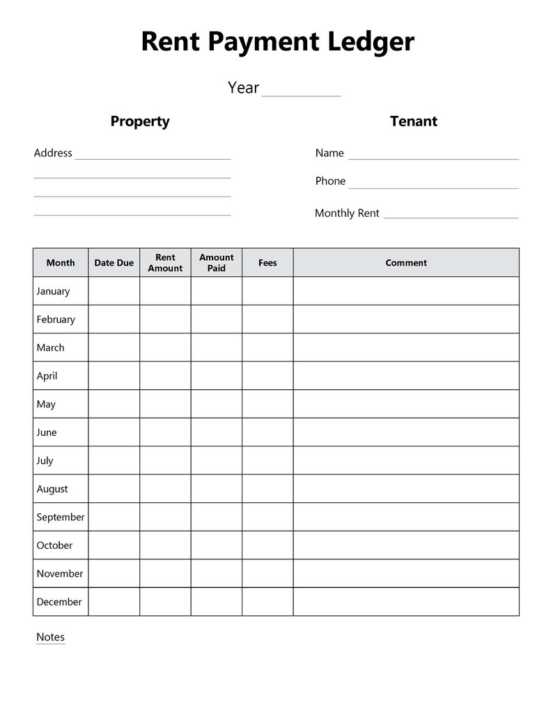 Rent Payment Ledger, Tenant Payment Log, Fillable and Printable Payment ...