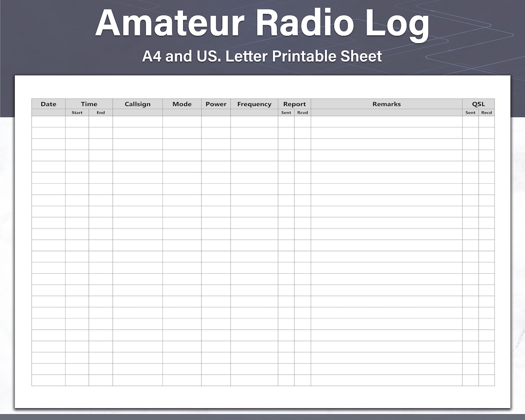 Ham Radio Log Sheets, Printable Amateur Radio Log, Logbook and QSL ...