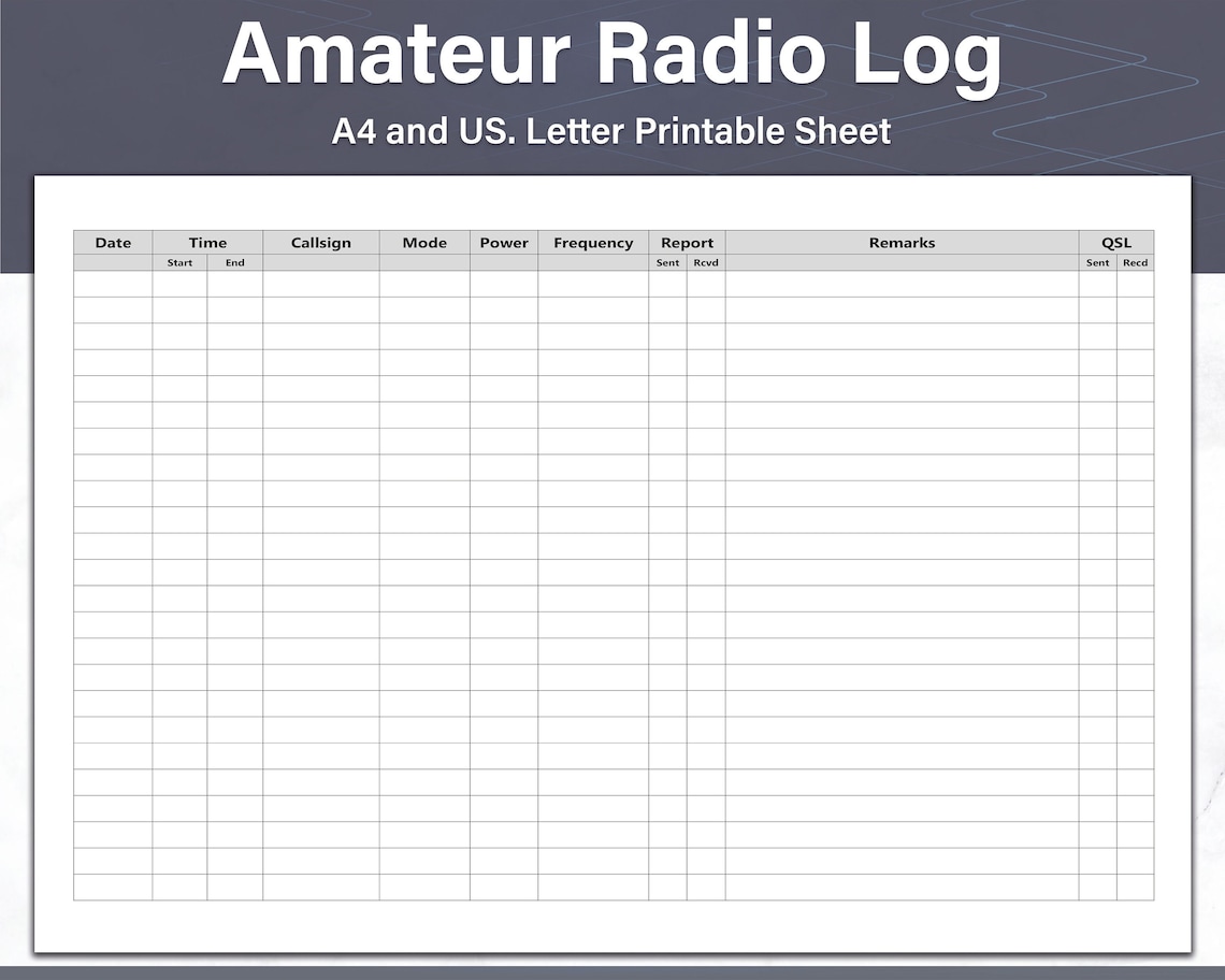 Ham Radio Log Sheets, Printable Amateur Radio Log, Logbook and QSL ...