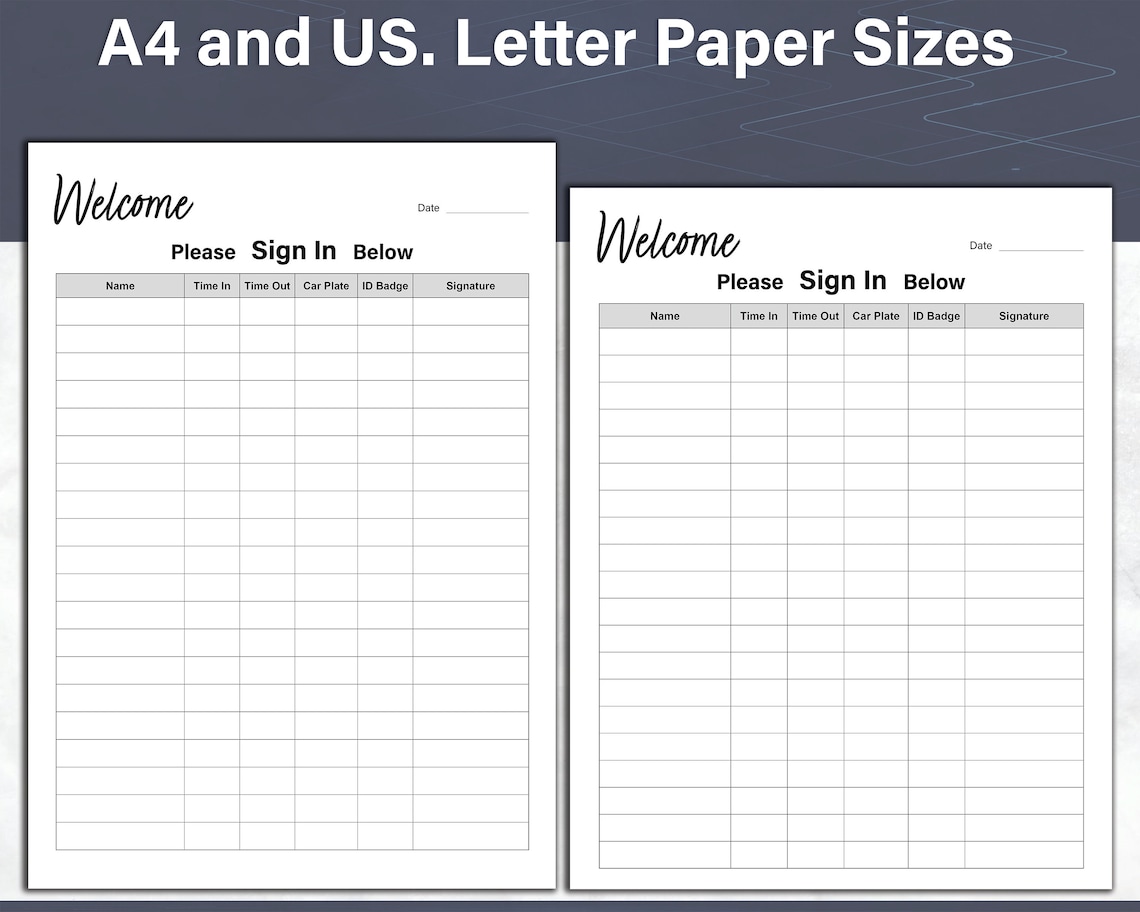 Printable Sign in Sheet, Simple Sign in Form for Your Front Desk or ...