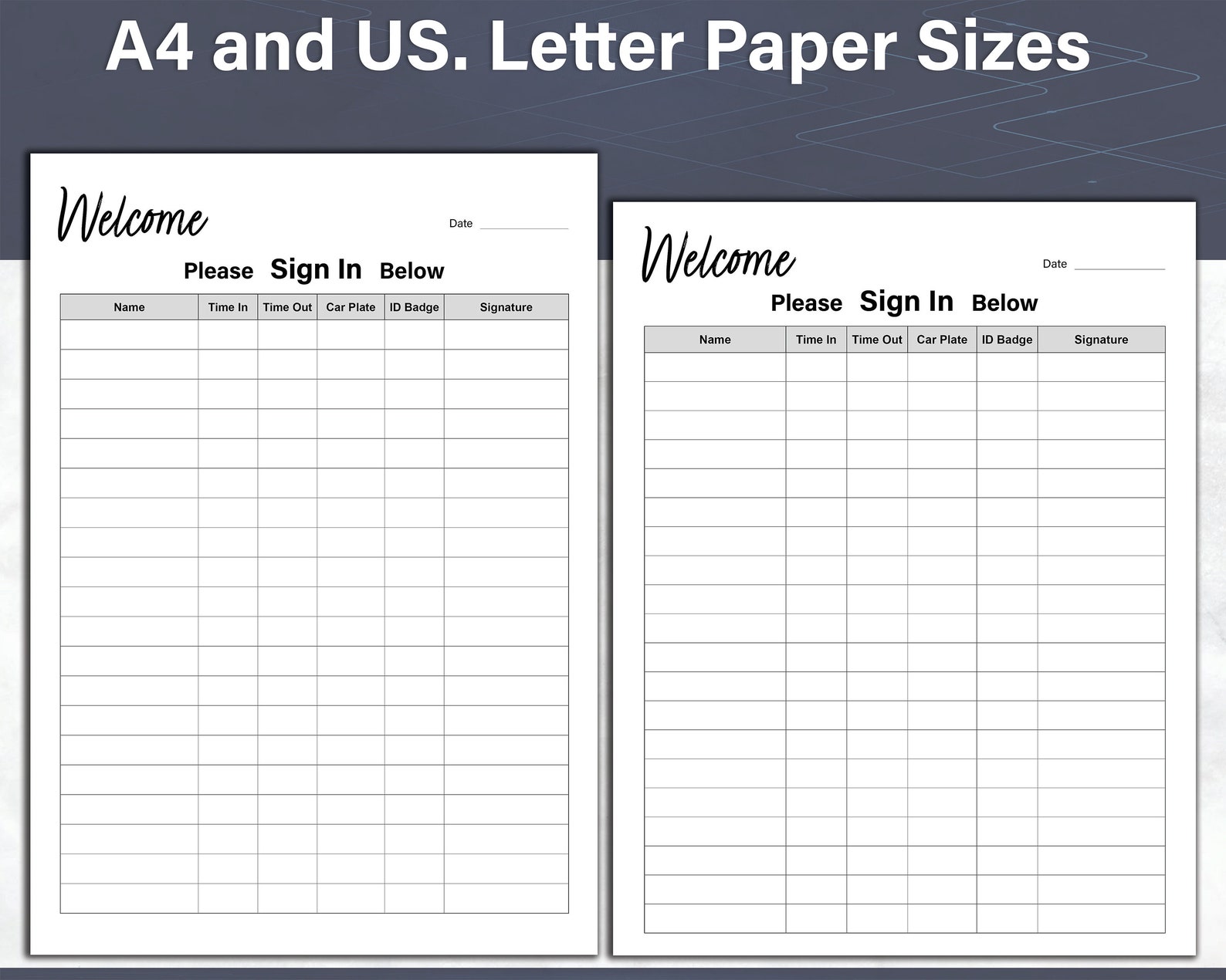 Printable Sign in Sheet, Simple Sign in Form for Your Front Desk or ...