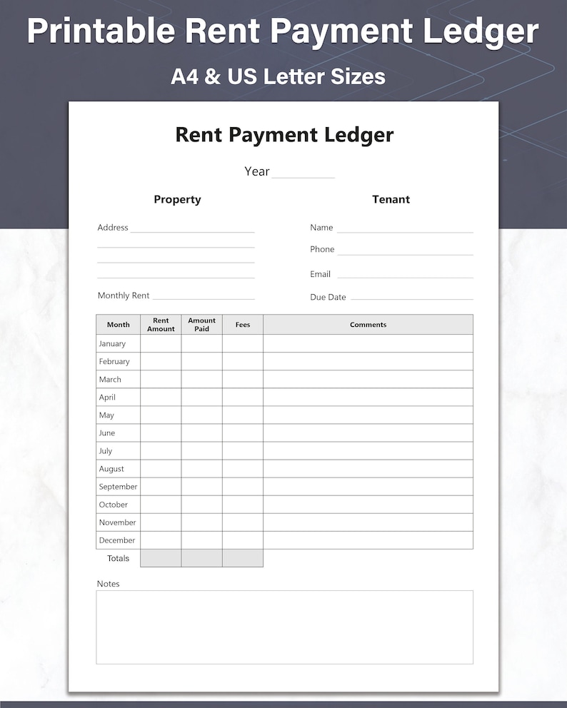 Printable Rent Payment Tracker, Landlord Ledger and Rental Payment ...