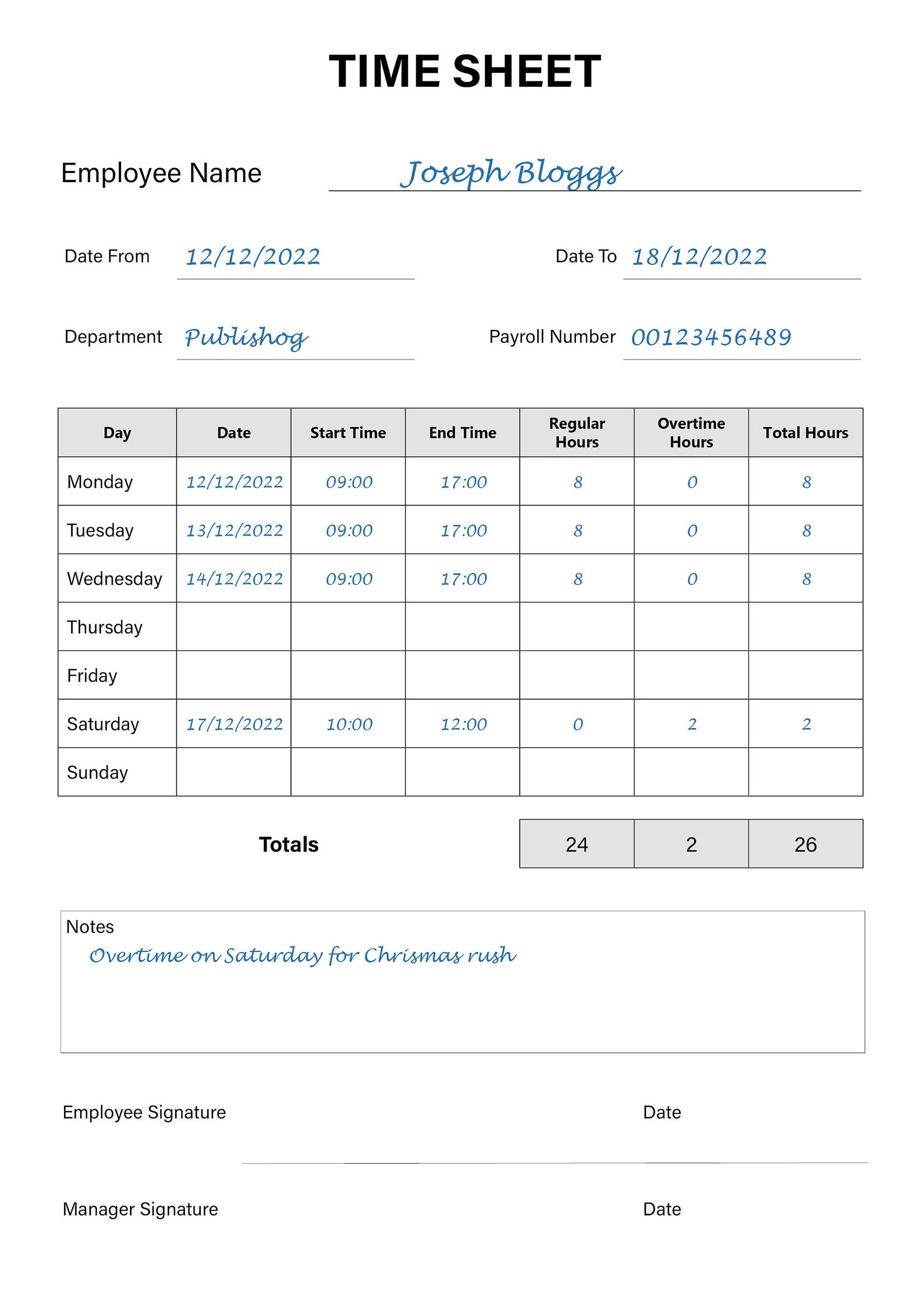 Printable Employee Time Sheet, Hours Worked Log and Weekly Time Tracker ...