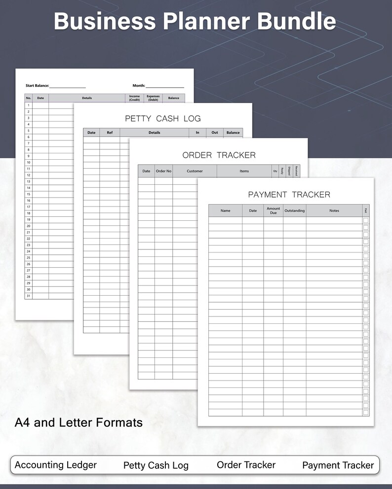 Business Template Bundle, Petty Cash Log, Payment Tracker, Order ...