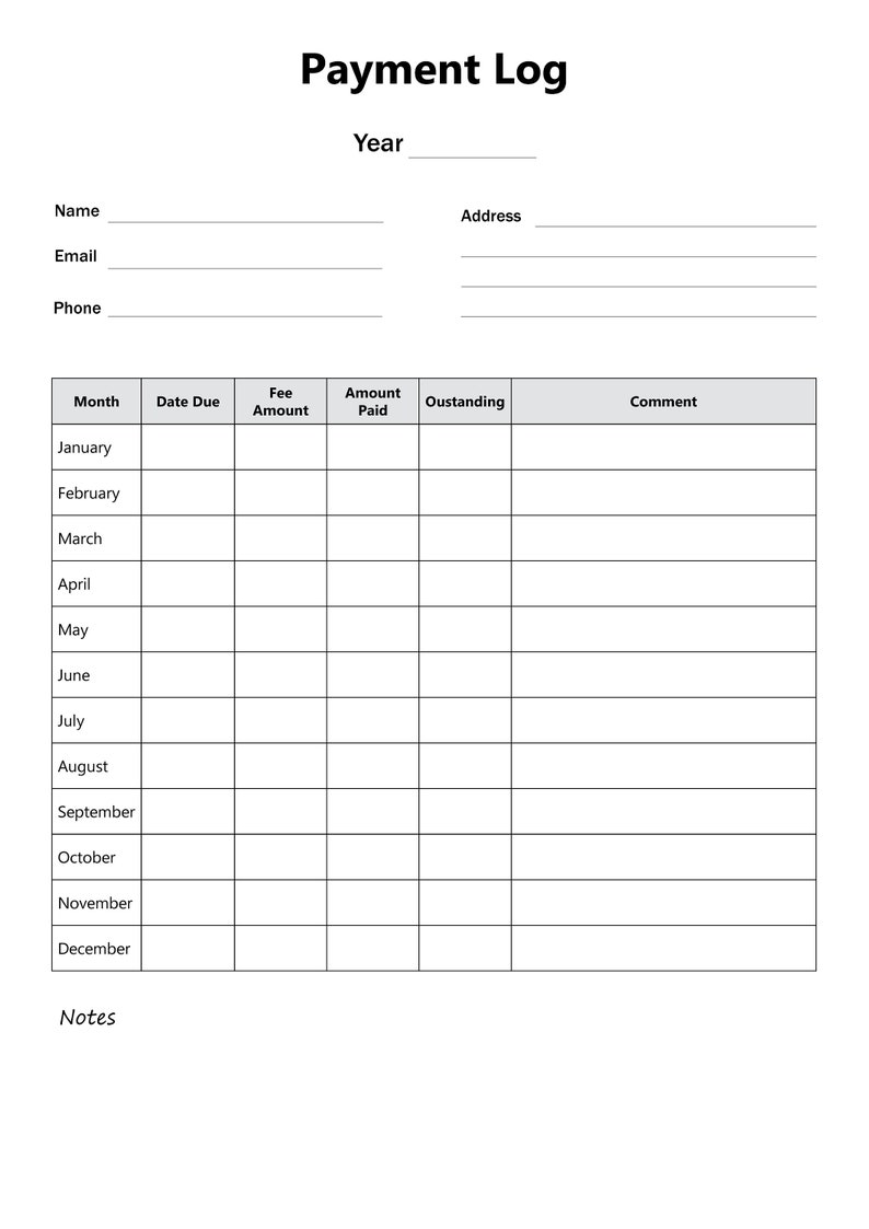 Payment Tracker, Client Payment History and Fee Payment Tracker, Ideal ...