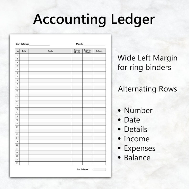 Printable Accounting Ledger General Ledger Sheet, Money Tracker and ...