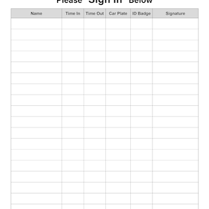 Printable Sign in Sheet, Simple Sign in Form for Your Front Desk or ...