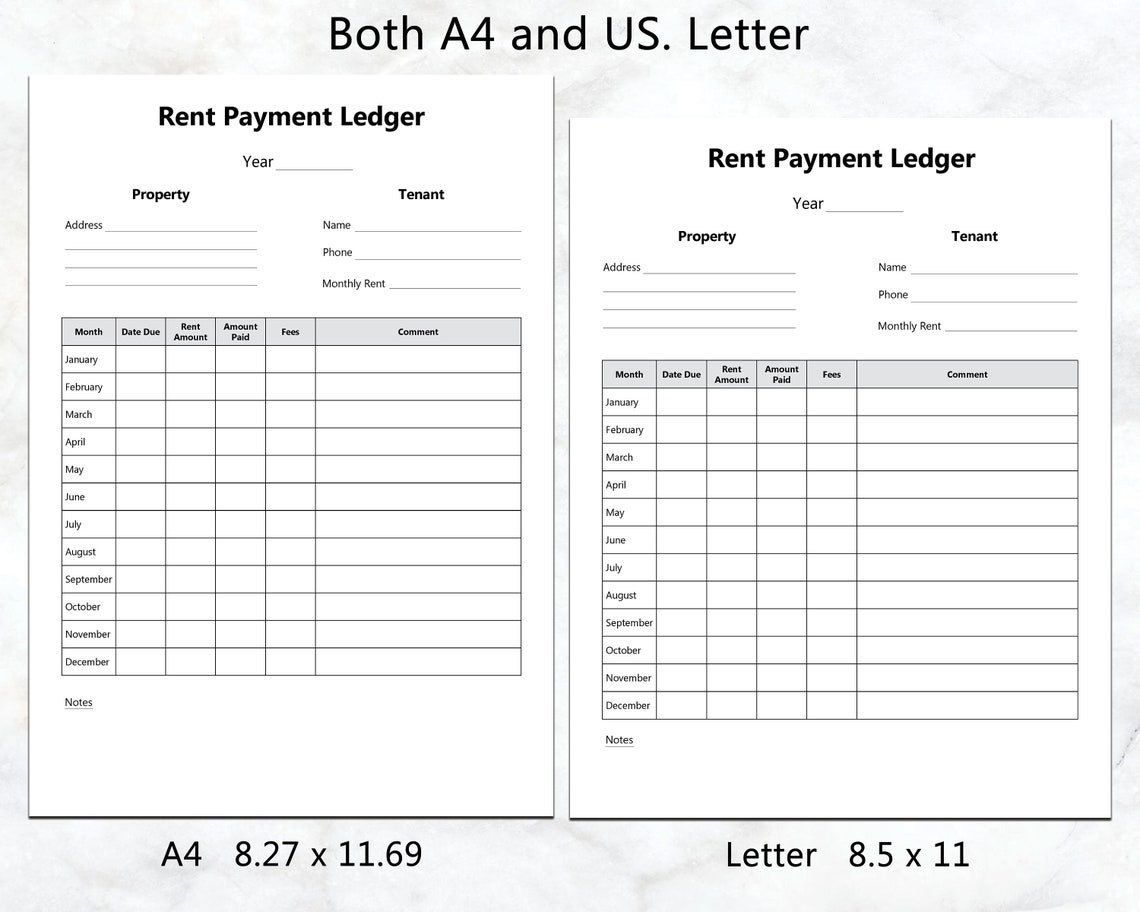 Rent Payment Ledger, Printable Rent Payment Tracker, Rental Payment Log ...