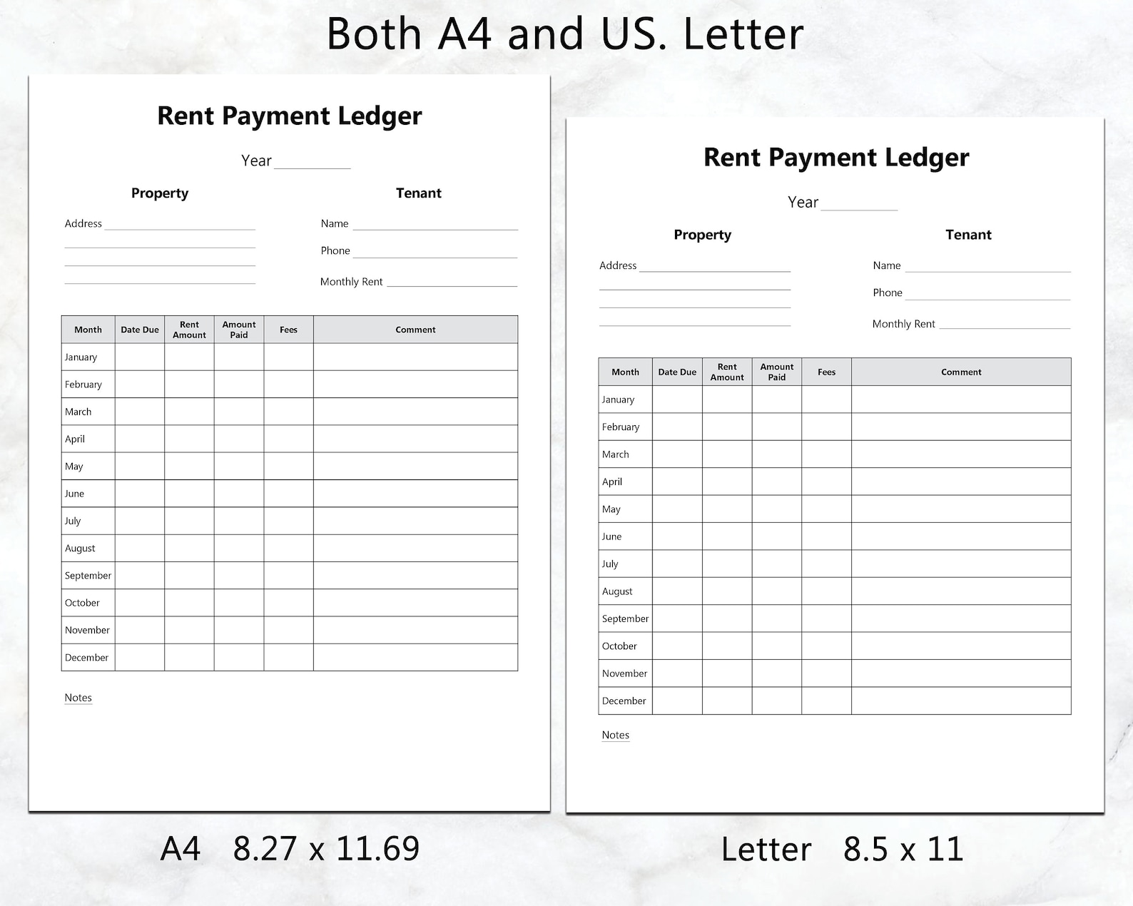 Rent Payment Ledger, Printable Rent Payment Tracker, Rental Payment Log ...