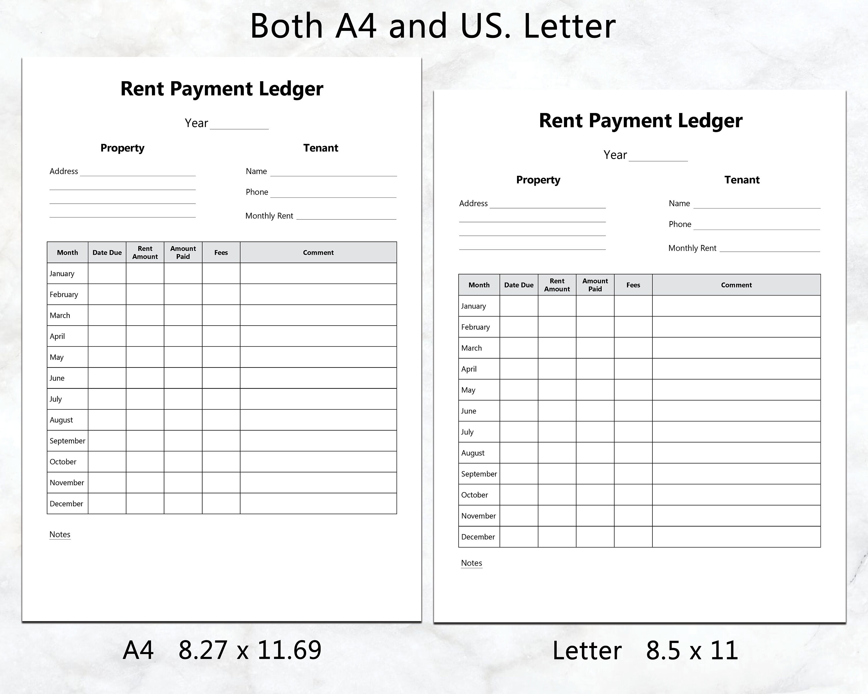 Rent Payment Ledger, Printable Rent Payment Tracker, Rental Payment Log ...