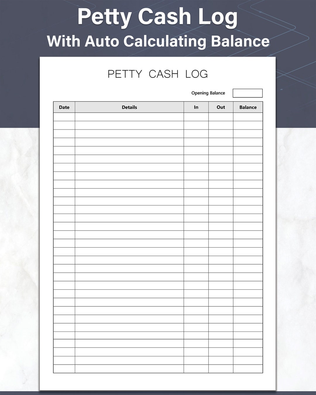 Petty Cash Ledger Fillable and Printable Cash Flow Log Sheet, Ideal ...