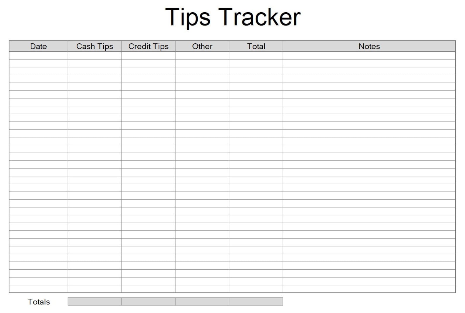 Tips Tracker, Printable Server Tips Tracker for Bars Restaurants or ...