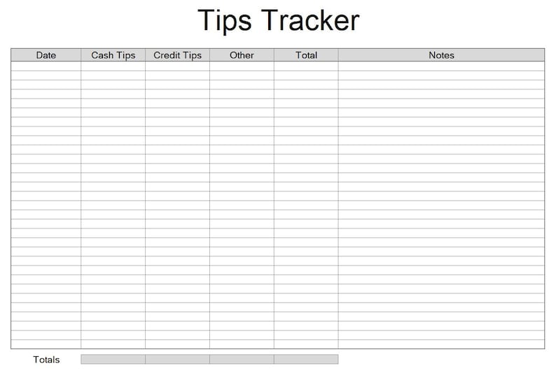 Tips Tracker, Printable Server Tips Tracker for Bars Restaurants or ...