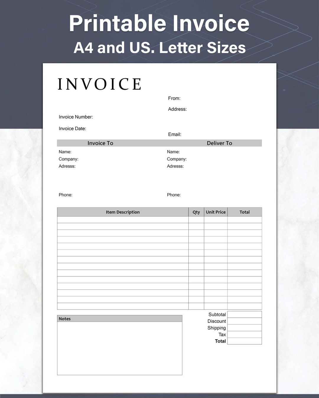 Invoice Template Printable, Customer Order Form, Accounting Ledger ...